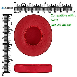 Geekria QuickFit Replacement Ear Pads for Beats Solo2 Wireless, Solo2.0 Wireless (B0534) On-Ear Headphones Earpads, Headset Ear Cushion Repair Parts (Red)