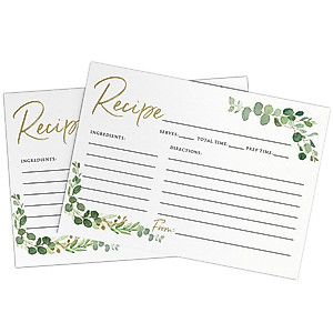 Printed Party Recipe Cards, Gold Greenery, Set of 50