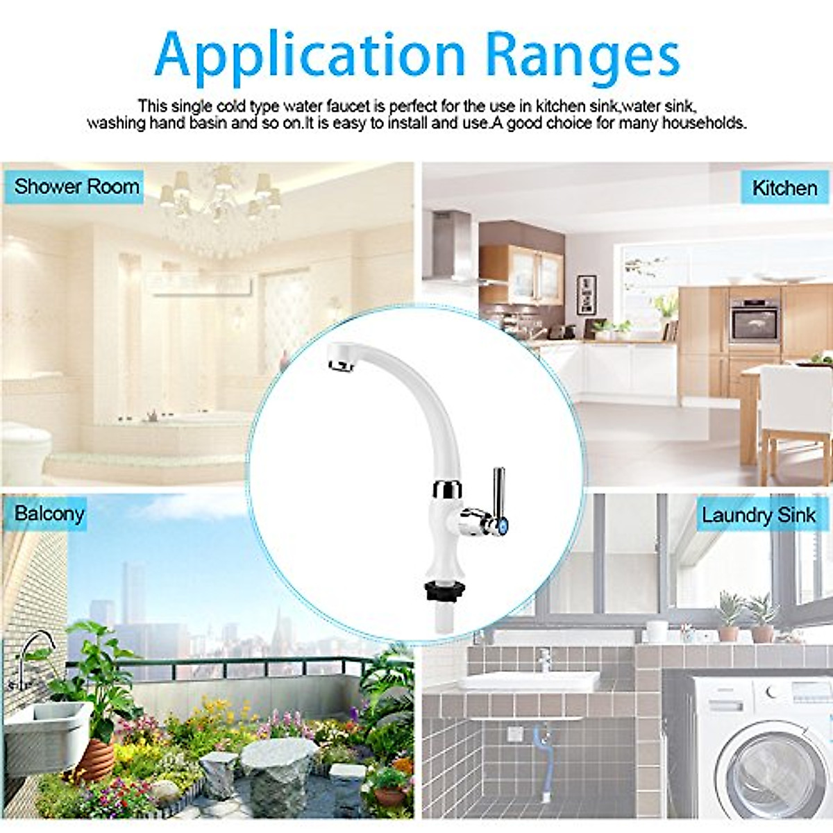 Plastic Tap,Bathroom Kitchen Sink Faucet ABS Plastic Single Handle Bar Faucet Cold Water Faucet Water Tap for Kitchen Sink Bathroom Basin Bathtub Mop Pool G1/2(Straight Handle)