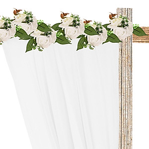 MECCANIXITY Wedding Arch Drape Fabric, 9.8ft x 4.9ft White Chiffon Fabric Drapery Backdrop Curtain Panels for Wedding Ceremony Reception Decoration Pack of 6