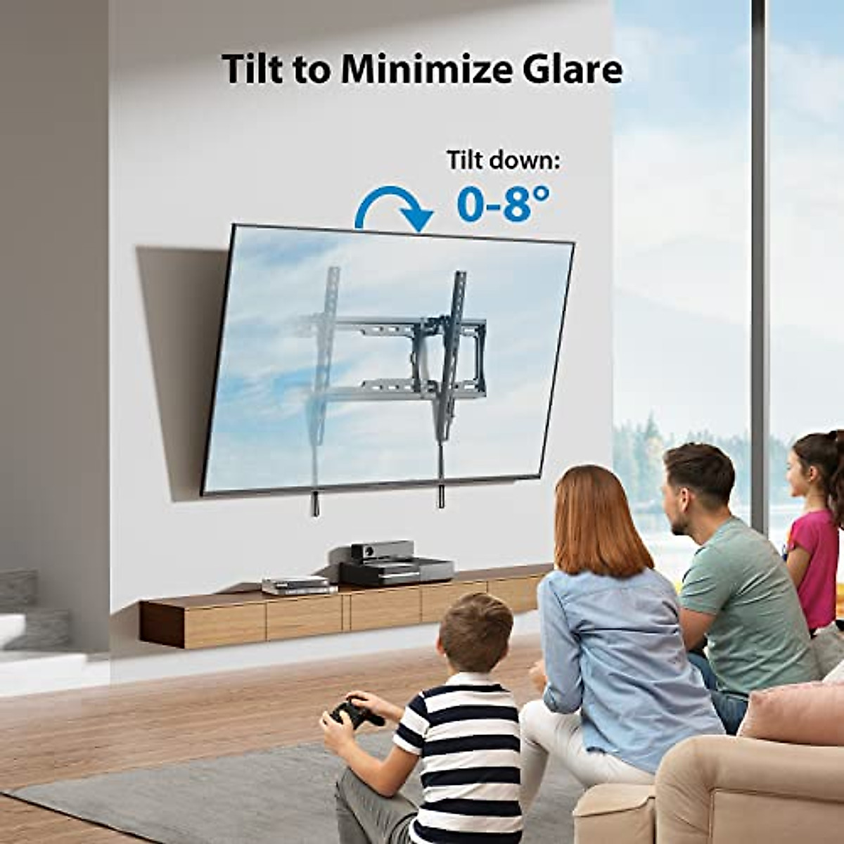 Pipishell Tilt TV Wall Mount for Most 26-75 inch Flat or Curved TVs up to 132 lbs, Wall Mount TV Bracket with Tilt, Low Profile, Max VESA 600x400mm, TV Mount Fits 8-24 inch Wood Studs, PILT5