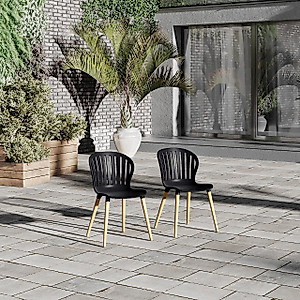 Amazonia | Ideal for Patio and Outdoors, Black Beira 2-Piece Dining Chairs | Teak Finish