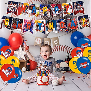 Atlanta Baseball Birthday Party Supplies, Atlanta Baseball Party Decorations,Braves Party Theme Includes Balloons,Banner,Cake Toppers for Baseball Kids Birthday Theme Party Decorations