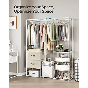 SONGMICS Clothes Rack, 70.9 Inch Wardrobe Freestanding Closet, Heavy Duty Garment Rack with 1 Extendable Hanging Rod, 2 Drawers and 4 Shelves, for Bedroom, Space-Saving, Natural Beige URGR003W67