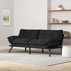 71" Velvet Futon Couch Bed with Mattress Included,Convertible Folding Sleeper Sofa Bed with Adjustable Backrests,Modern Loveseat Sleeper for Living Room Bedroom Small Space Home Office (Black-1)