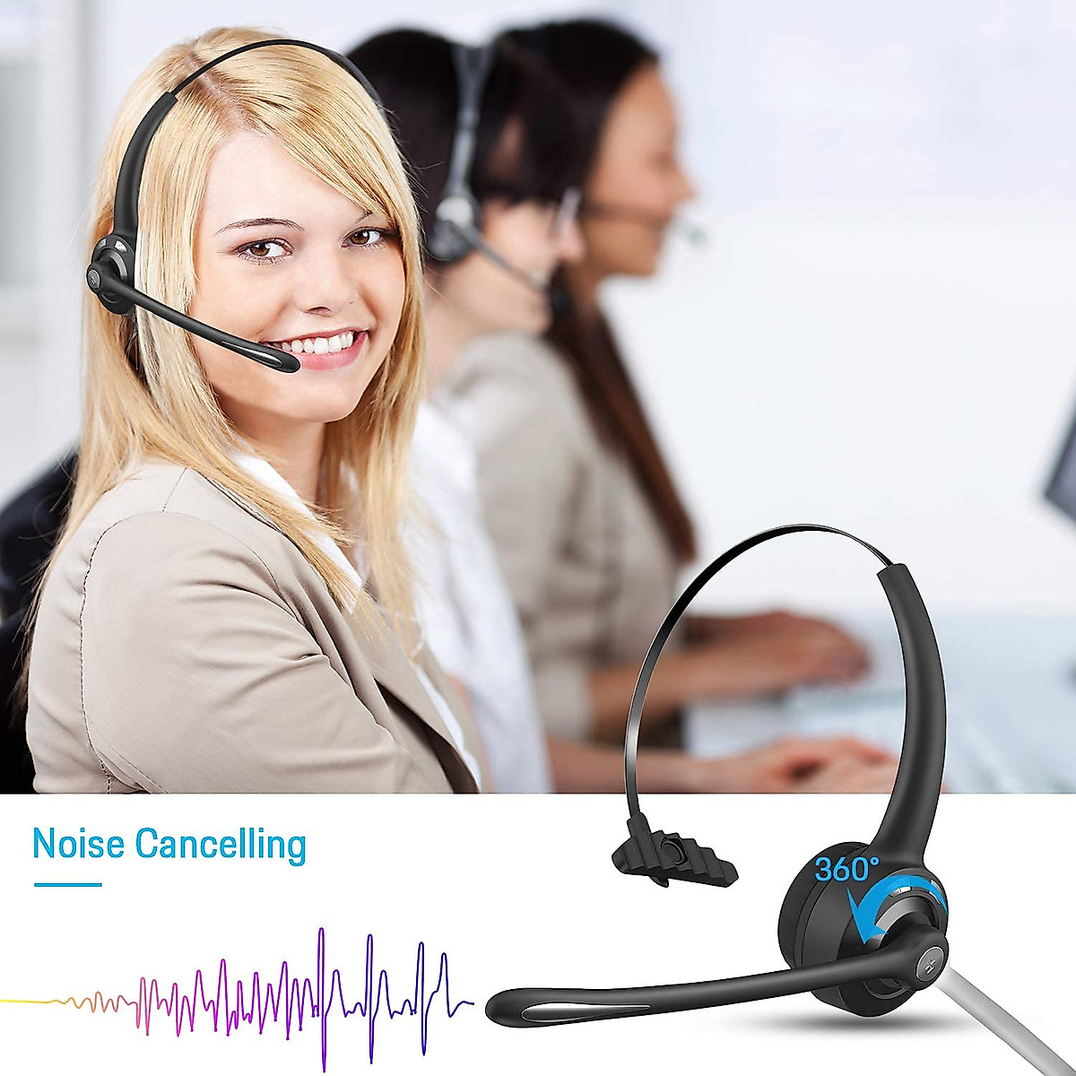 TURN RAISE Truck Headset, Wireless Headphone with Mic, Over-The-Head Driver Headset, Noise Cancel Cell Phone Wireless Headset, Suit for Office Truck Skype