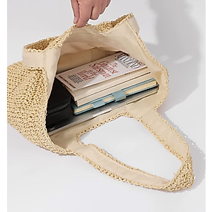 GOLDTIMO Beach Bags for Women - Summer Soft Large Woven Shoulder Purse Handbag, Beach Tote Straw Bag for Summer Vacation, Beige