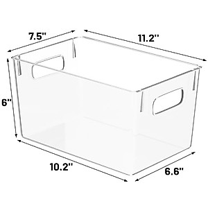6 Pack Large Clear Storage Organizer Bins, Plastic Storage Bins Pantry Organizer Bins wit Handle, BPA Free Storage Containers for Kitchen, Refrigerator, Freezer, Countertops, Cabinet,Closet,Bathroom
