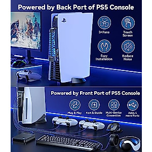 Upgraded PS5 Cooling Fan with USB HUB Bundle Kit, Quieter External PS5 Fan with 3 Different Fan speeds, PS5 USB HUB for PS5 Accessories with Charger & Data Transmission, PS5 Fan for PS5 Disc & Digital