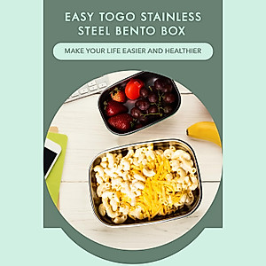 Easy Togo 3 Pack Stainless Steel Food Containers with Silicon Lid & Non-Slip Exterior, LeakProof, Airtight Rectangular Portion Control Storage Lunch Box, Togo Lunch Containers for Adults - Green