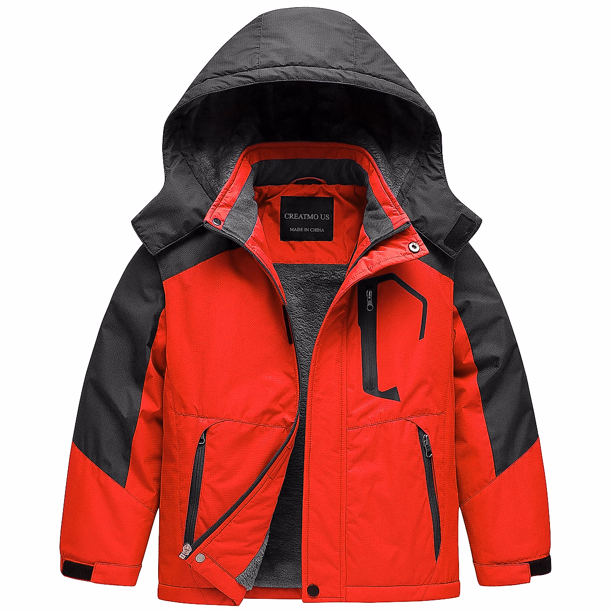 CREATMO US Boy's Winter Ski Jacket Windbproof Waterproof Snow Parka Red 14-16