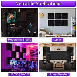 TroyStudio Thick Acoustic Foam Panels, 12 X 12 X 2 Inches 6 Pcs Broadband Sound Absorbing Foam, Dense Soundproof Padding Tile, Recording Studio Foam Absorber, Groove Decorative 3D Wall Ceiling Panel