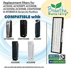 Breathe Naturally 2 Pack FLT5000 True HEPA Filter C Replacement with 8 Pack Activated Carbon Pre-Filters Compatible with AC5000 AC5000E AC5250PT AC5350B AC5350BCA AC5350W AC5300B Series Air Purifiers