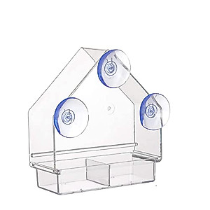 Window Bird Feeder for Outside with 3 Strong Suction Cups,Acrylic Transparent Bird Feeder Sliding Tray and Drain Holes,Easy to Clean and Fill,Clear Acrylic for Bird Viewing by Meiyiu