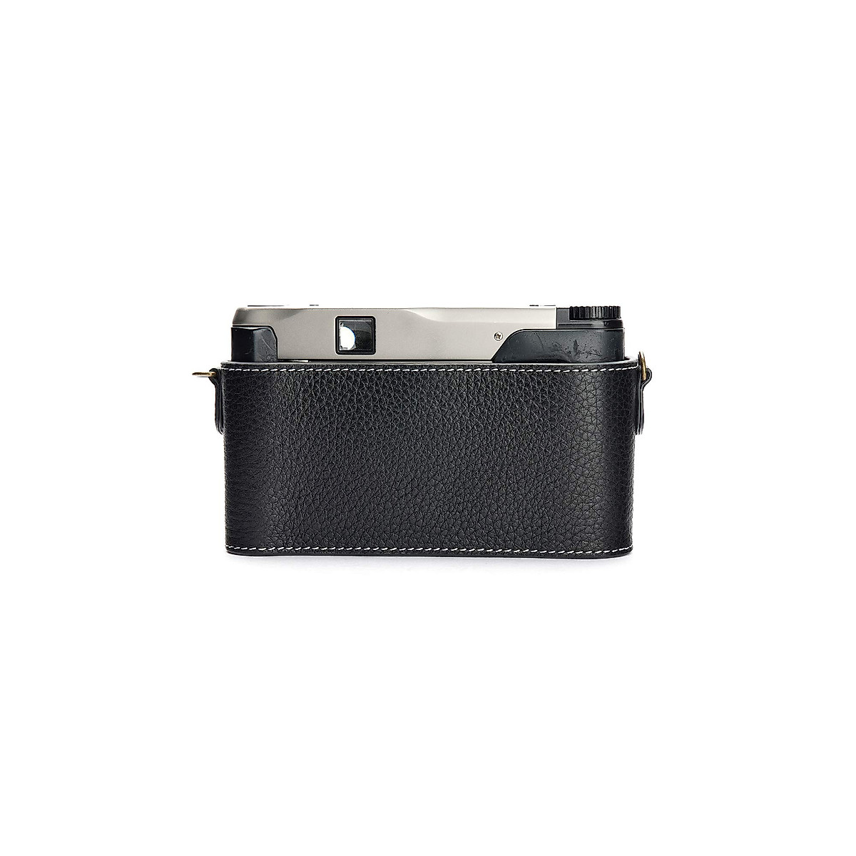 Contax TVS II Case, BolinUS Handmade Genuine Real Leather Half Camera Case Bag Cover for Contax TVS II Camera with Hand Strap (Black)