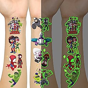 198PCS Spider Temporary Tattoos for Kids, 8 Sheets Luminous Birthday Party Supplies Favors, Anime Favors Decorations Cute Fake Stickers Teens, Water Bottles, Green