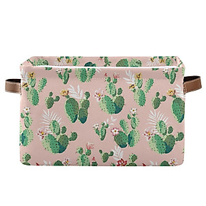 ALAZA Green Cactus Flower Pink Foldable Storage Box Storage Basket Organizer Bins with Handles for Shelf Closet Living Room Bedroom Home Office 2 Pack