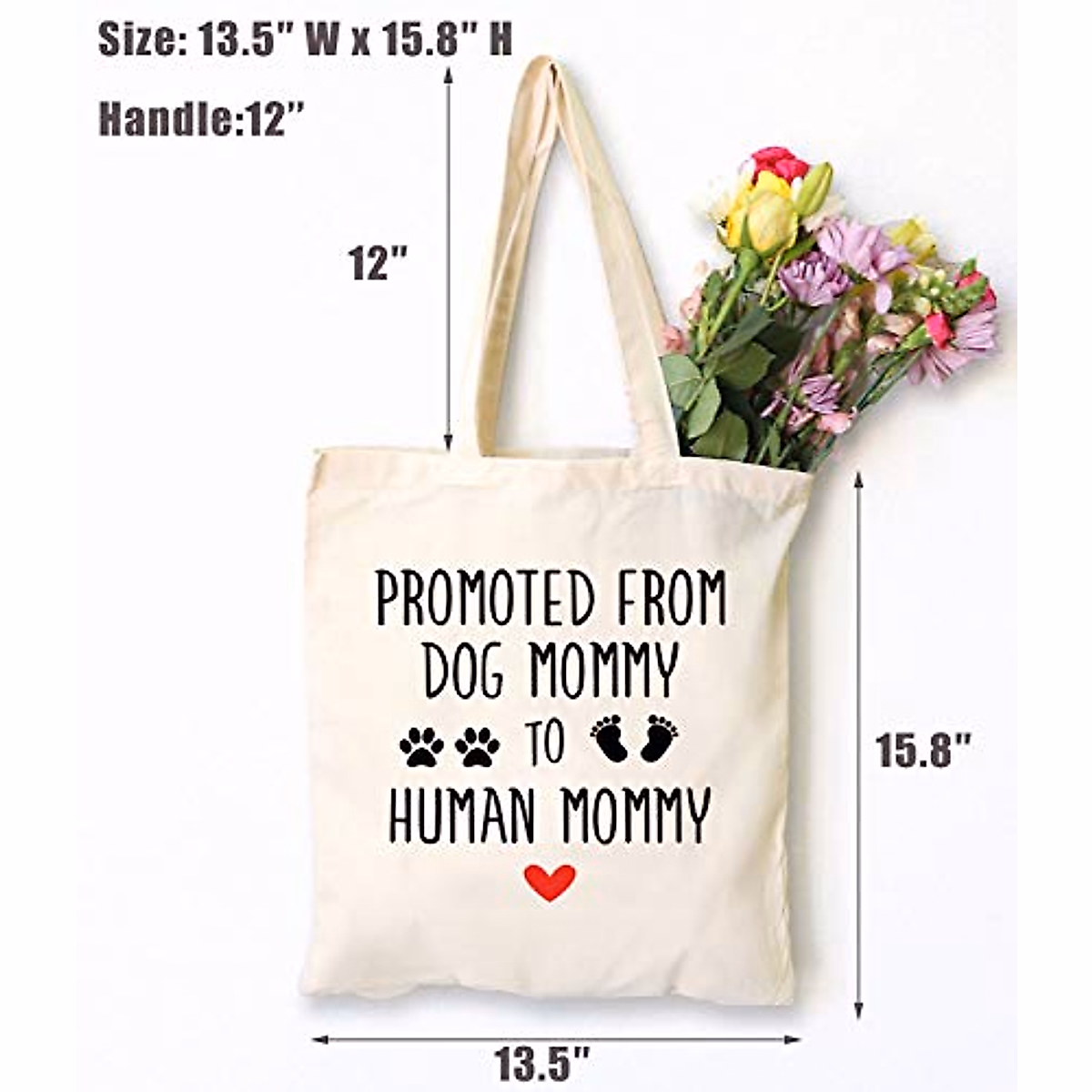 Promoted From Dog Mommy to Human Mommy - Mom to Be Gift -Have a Baby Gift - Pregnancy Announcement Gift - Baby Reveal Gift for New Mom Mother - Shoulder Bag Shopping Bag Tote Bag