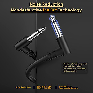 Sovvid 12 Inch 6 Pack Guitar Patch Cables, Black Guitar Pedal Cable Effect Cable Cord, 1/4" inch TS Guitar Patch Cable Right Angle