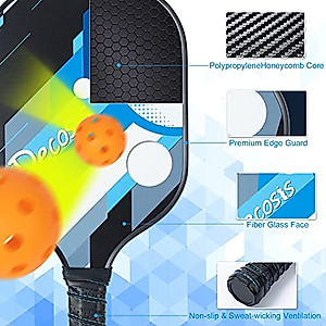 Decosis Pickleball Paddles Set of 2, USAPA Approved Pickleball Set, Lightweight Fiberglass Surface Pickleball Raquettes with 2 Indoors & 2 Outdoors Balls, Portable Carry Bag, Gifts for Men & Women