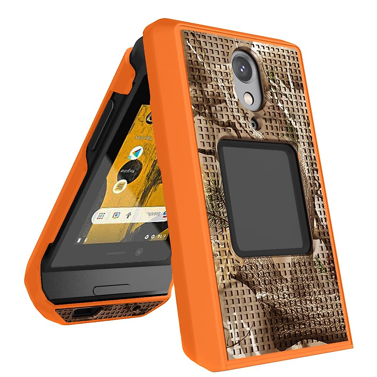 Nakedcellphone Case for CAT S22 Flip Phone, [Hunter Camouflage] Slim Hard Shell Protector Cover - Orange Camo