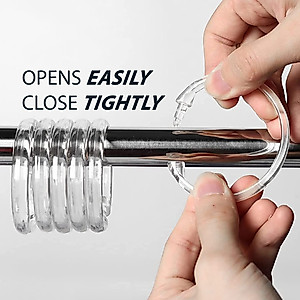 DecorRack 24 Clear Jumbo Shower Curtain Rings, 2 Sets of Large Plastic C Shape Shower Hooks, Ring Hangers with Clip for Bathroom Shower Curtain Rod (Set of 24)