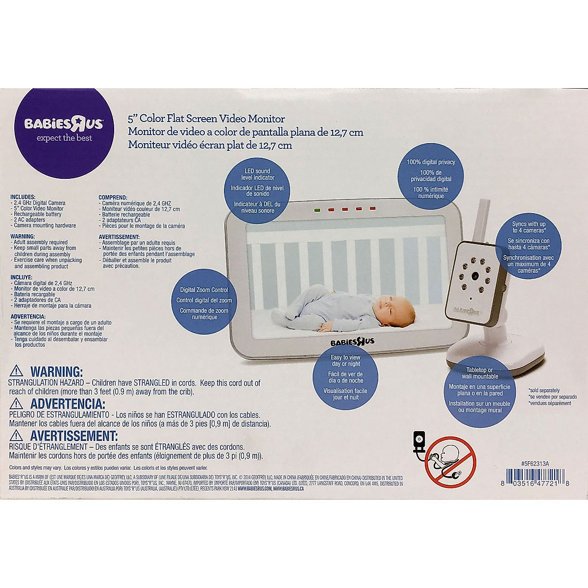 Babies R Us 5 Inch Video Baby Monitor with Night Vision, Color, Flat Screen, Video and Sound Baby Monitor