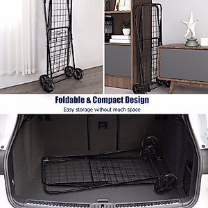 Goplus Shopping Carts for Groceries, Heavy Duty Folding Shopping Cart with Wheels, Portable Collapsible Grocery Cart, Light Weight Foldable Utility Cart for Laundry