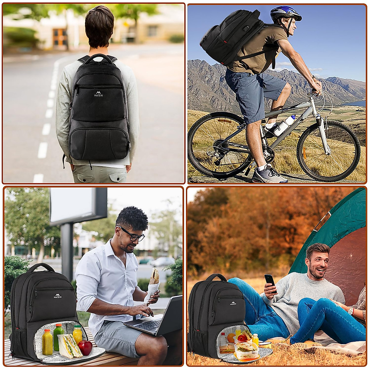 MATEIN Lunch Backpack for Men, 17 Inch Insulated Cooler Backpack Lunch Box Backpack with USB Charging Port, Water Resistant Computer School Bookbag College Laptop Backpack Gifts for Travel Picnic Work