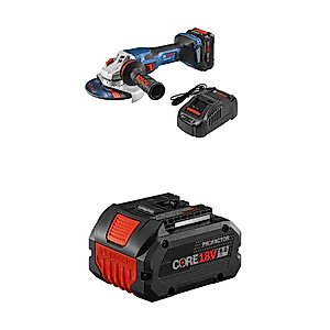 Bosch PROFACTOR 18V SPITFIRE GWS18V-13CB14 Cordless 5-6 In. Angle Grinder Kit & Slide Switch, Includes (1) CORE18V 8.0 Ah Performance Battery + Bosch GBA18V80 CORE18V 8.0 Ah Performance Battery