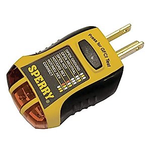Sperry Instruments GFI6302 GFCI Outlet / Receptacle Tester, Standard 120V AC Outlets, 7 Visual Indication / Wiring Legend, Home & Professional Use, Yellow & Black