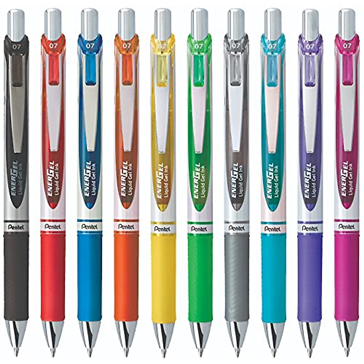 Pentel EnerGel 0.7 MM RTX Retractable Liquid Gel Pen, 10 Pack of New Assorted ink Colors, Metal Tip, Medium Line, Quick Dry No Smear