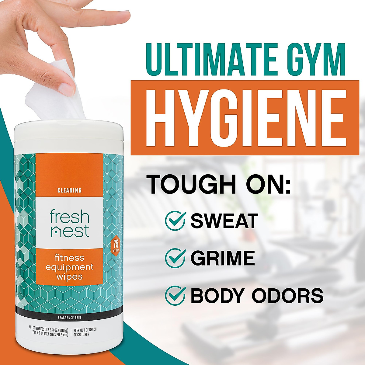 Fresh Nest Fitness Equipment Wipes - Cleaning Wipes for Yoga Mats, Pilates Studios, Gyms, Peloton & Cycle Bikes, Spas - Fragrance-Free Wipes Surface Cleaning for Home, Office, Gym 75-Count