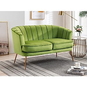 Altrobene Velvet Loveseat Couch Sofa Luxury Modern Comfy Tufted Couch Chesterfield 2 Person Couch for Living Room/Bedroom, Grass Green