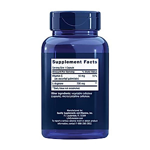 Life Extension L-Arginine Caps - L-Arginine Supplement for Men and Women with Vitamin C - for Immune System Support and Cardiovascular Health -700 mg – Gluten-Free, Non-GMO – 200 Capsules