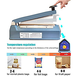 Impulse Bag Heat Sealer for Plastic Bags 8 inch 5mm Sealing, Heavy Duty Iron Housing, Manual Heat Sealing Machine for Mylar Poly Bags, with 6 Repair Kits(Included 2 Cutter Lines)