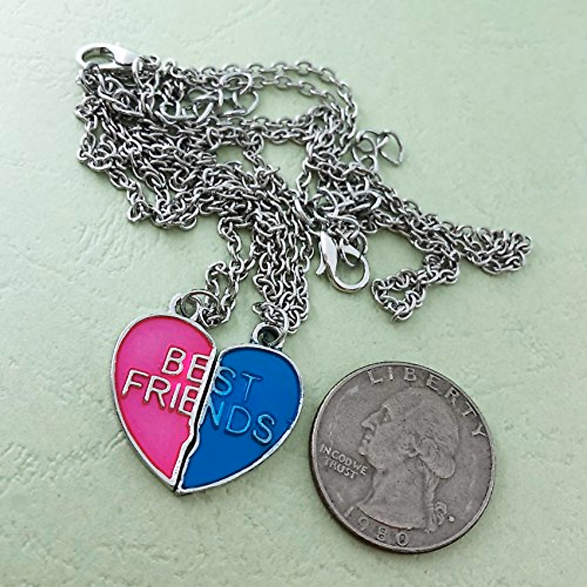 MA&SN BFF Best Friends Necklaces for 2 Friendship Gifts Enamel Pink Blue Heart Charms Best Friend