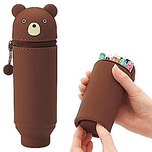 LIHIT LAB. PuniLabo Stand Up Pen Case (Pen Holder), Bear, 2.4" x 7.8" (A7712-1)