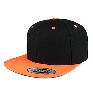 Trendy Apparel Shop Flexfit Brand Premium Two Tone Classic Flatbill Snapback Cap - BLACK ORANGE