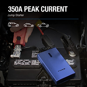 Type S 1000A 12V 6.0L Jump Starter Power Bank with Dual USB Charging and 8,000 mAh Power Bank - Blue