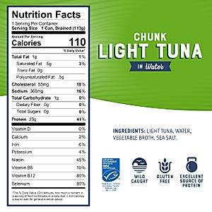 Bumble Bee Chunk Light Tuna In Water, 5 oz Cans (Pack of 10) - Wild Caught Skipjack Tuna - 23g Protein Per Serving - MSC Certified Sustainable Seafood, Non-GMO, Gluten Free, Kosher