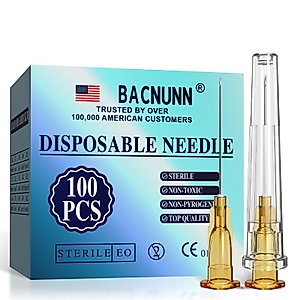 25 Gauge 1 Inch: 100 PCS Sterile Disposable Luer Lock - Individually Sealed Packages