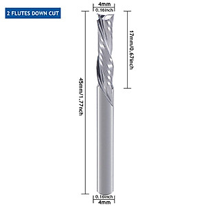 Downcut Spiral Router Bits 5/32 inch Shank, 5/32 inch Cutting Diameter,0.67 inch Cutting Length,Solid Carbide CNC Router Bits End Mill for Wood Cut, Carving