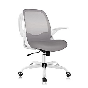 KERDOM Office Chair, Ergonomic Desk Chair, Breathable Mesh Computer Chair, Comfy Swivel Task Chair with Flip-up Armrests and Adjustable Height Grey