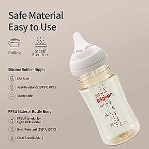 Pigeon Nursing Baby Bottle Wide Neck(Pack of 4, 2 Glass Bottles & 2 PPSU Bottles), Streamlined Body, Natural Feel, Easy to Clean, Heat-Resistant, 8.1Oz
