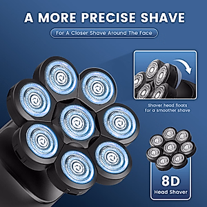 Mr.wintek 8D Head Shavers,Upgrade Head Shavers for Bald Men, Head Electric Razors with Nose Hair Trimmer, Waterproof Wet/Dry Mens Grooming Kit, Anti-Pinch, LED Display, USB Rechargeable (Black)