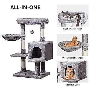MQ Cat Tree Tower 36.7in with Padded Plush Perches, Condo, Hammock & Cat Scratching Post for Kittens, Large Cats, Gray