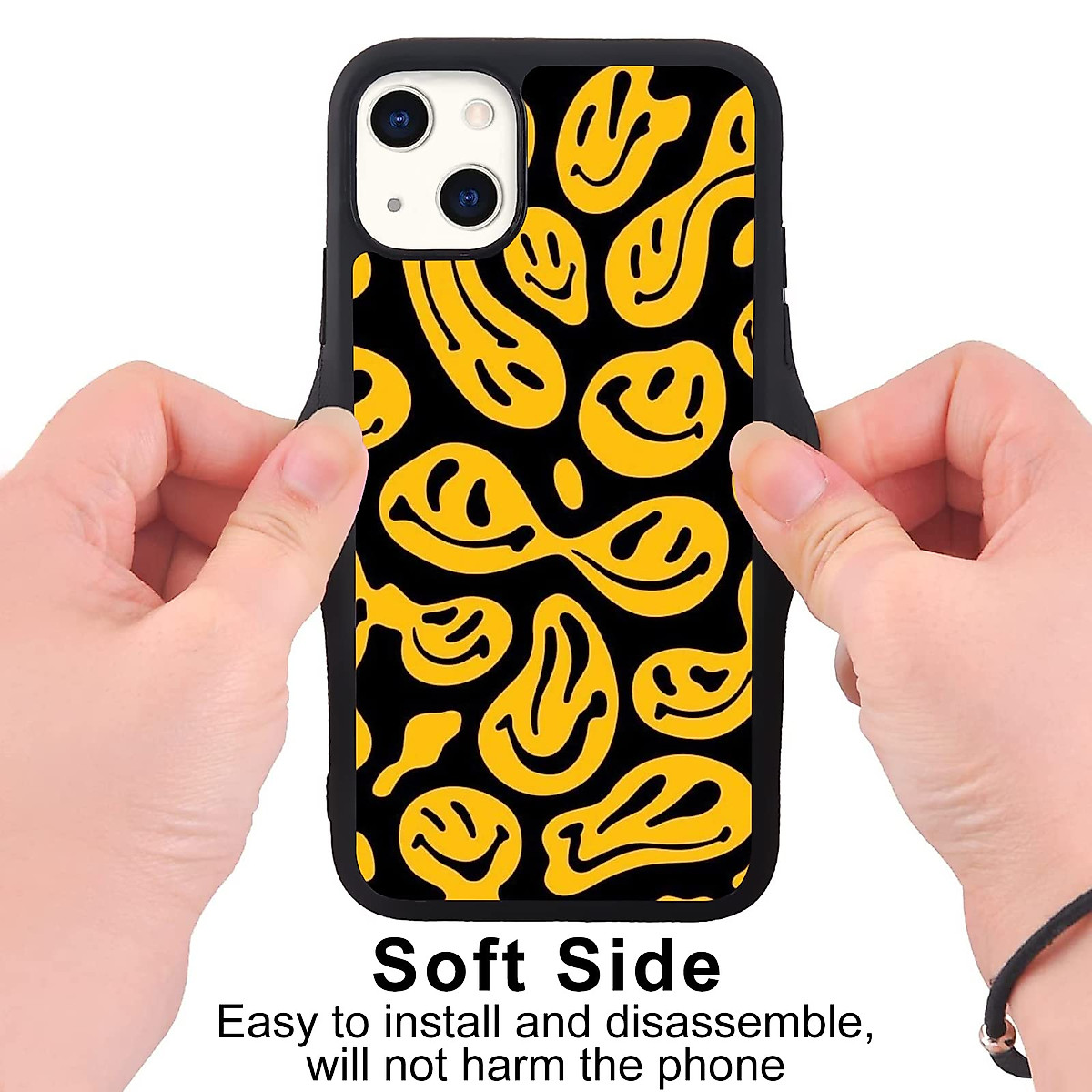 Myrauv for iPhone XR Lovely Case Yellow Trippy Cute Face Print Shockproof Protective Cases Soft TPU Hard Back Anti-Scratch Cover for iPhone XR