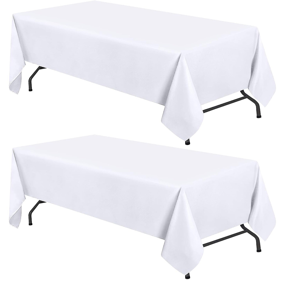 WEALUXE White Table Cloths for 8 Foot Rectangle Tables, 2-Pack, 60x126 inches, Water, Stain and Wrinkle Resistant, 200 GSM Washable Poly Fabric Tablecloths Rectangular, Elegant and Durable