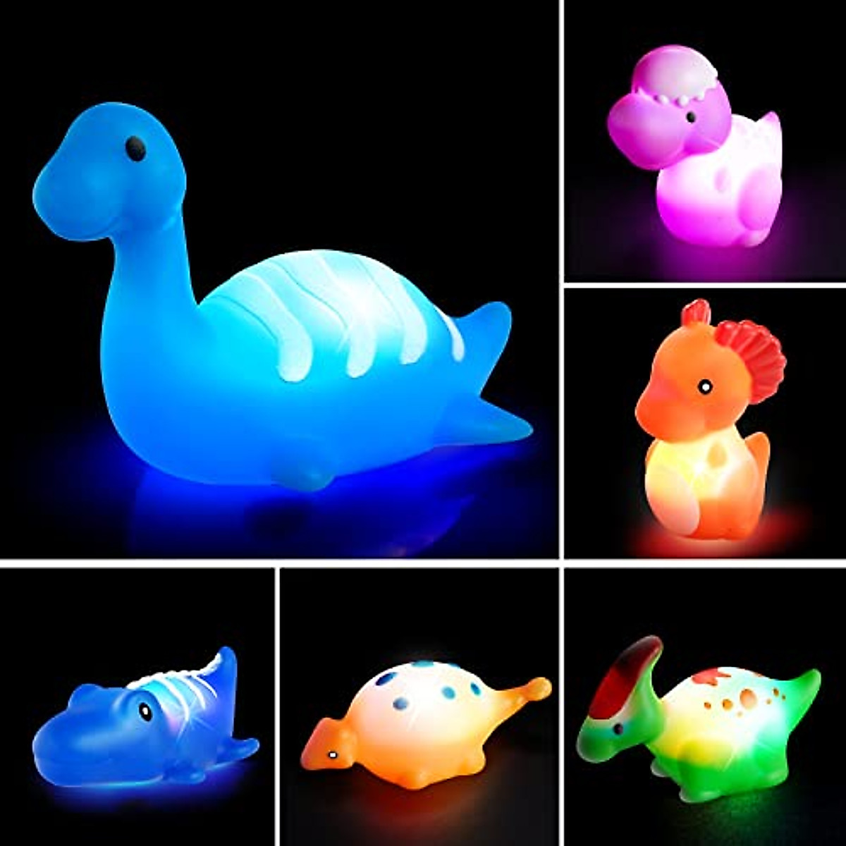 VIBOYLAR Bath Toys for Toddlers 1-3: 6 Packs Light-Up Floating Dinosaur Baby Toddler Bath Toys Set for Boys Kids Birthday Easter Christmas - Water Bathtub Shower Pool Bath Toy for Children Preschool